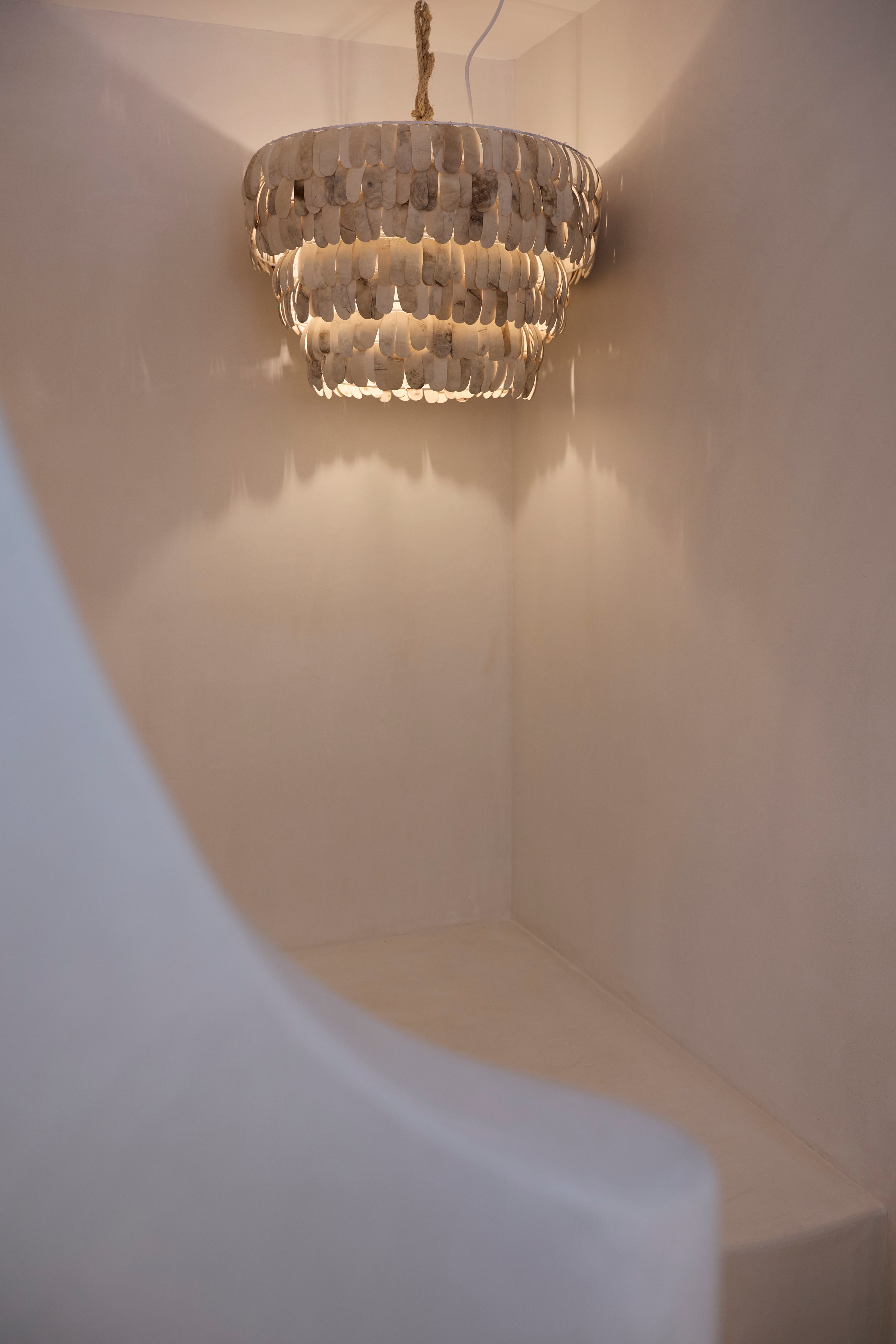 Adi : Coconut U Shaped Discs Tiered 61cm Pendant Light. - BisqueTraders