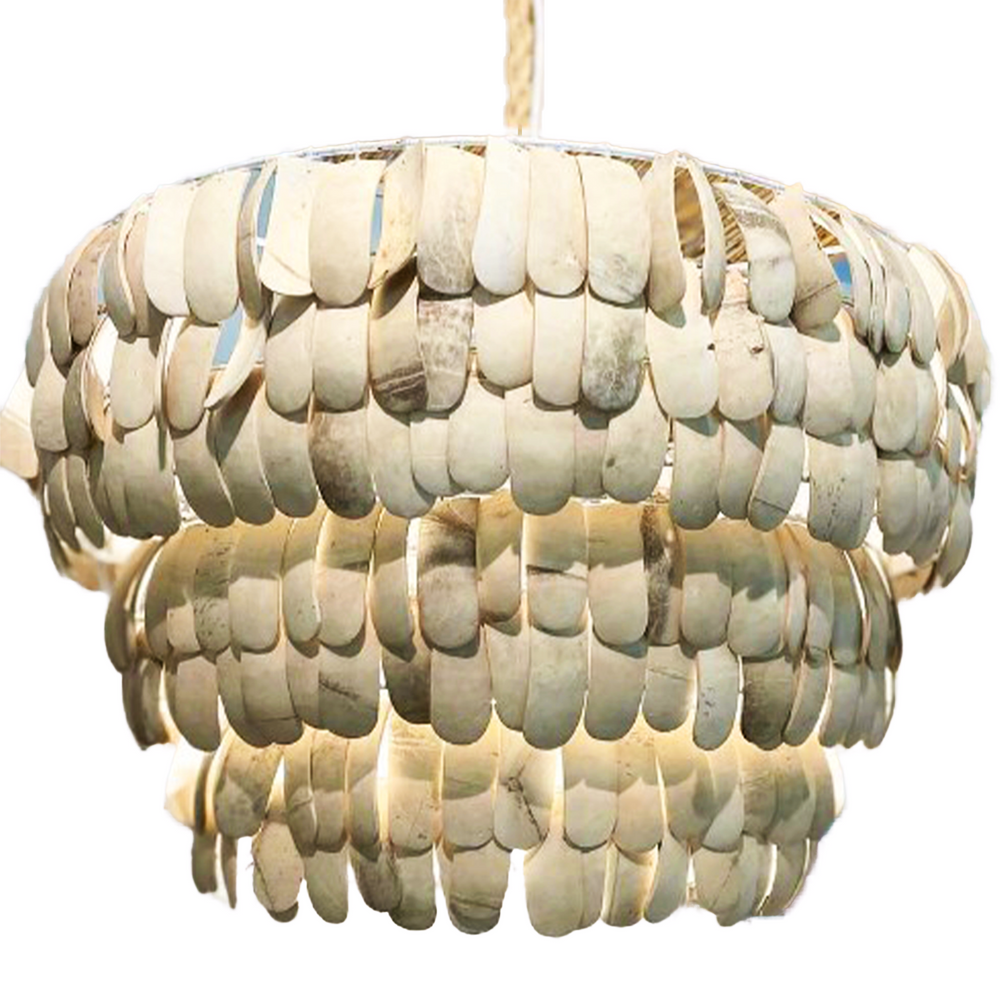 Adi : Coconut U Shaped Discs Tiered 61cm Pendant Light. - BisqueTraders
